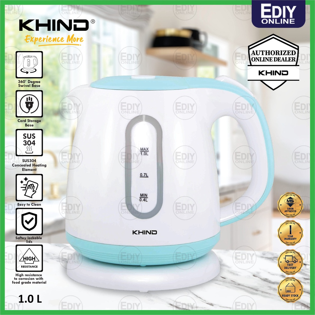 【SIRIM 3 PIN】 KHIND EK101 Electric Jug Kettle 1L Healthy SUS304 with ...