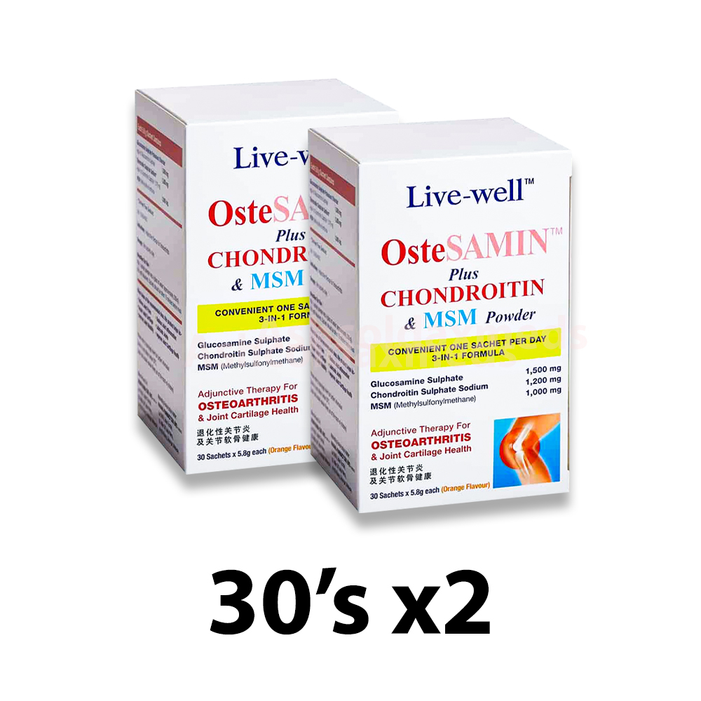 Live-Well Ostesamin Plus Chondroitin & MSM Powder 30's / 30'sX2 / 10's ...