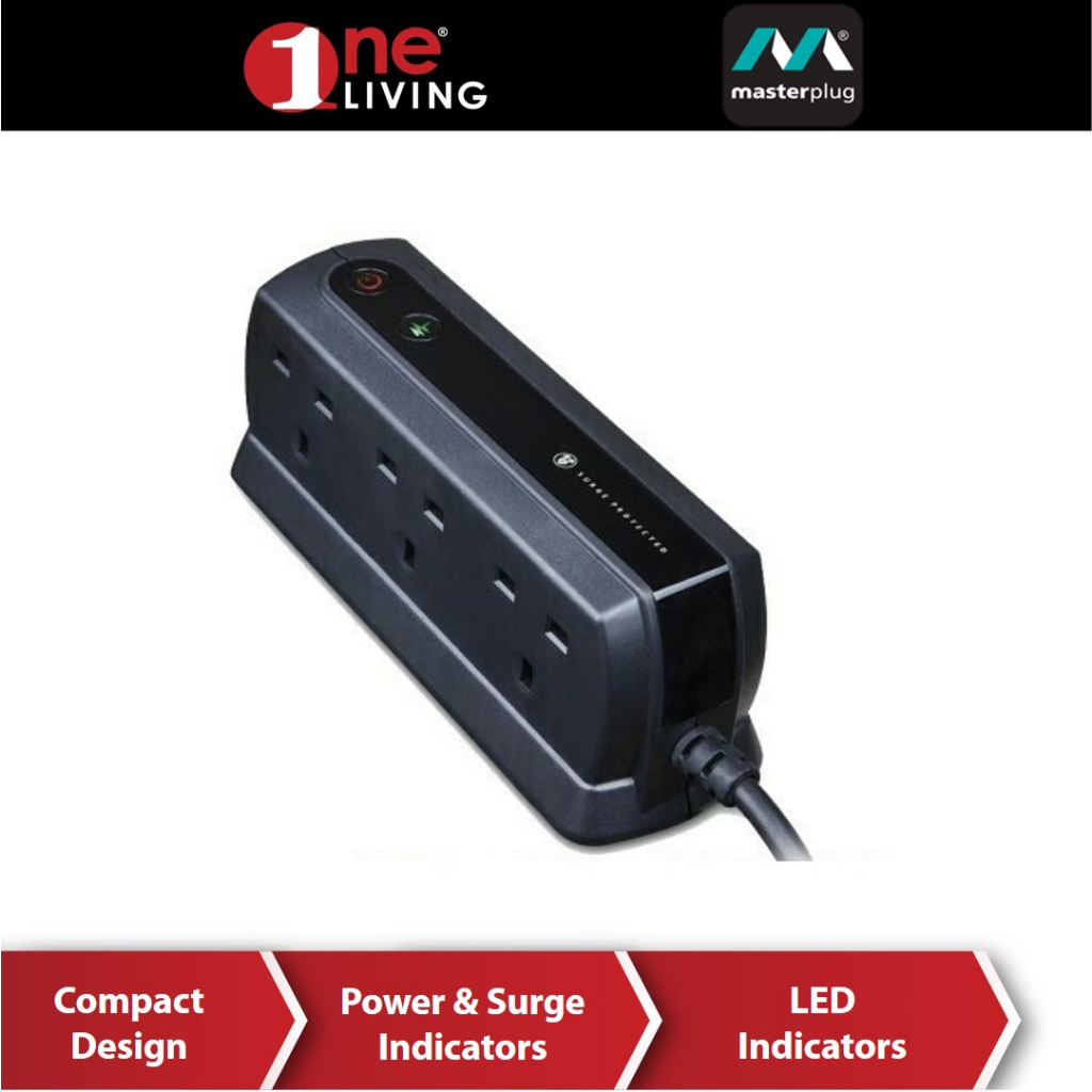 Masterplug Surge Protector 6 Gang Extension Black SRGD62MB (SRGD62MB ...