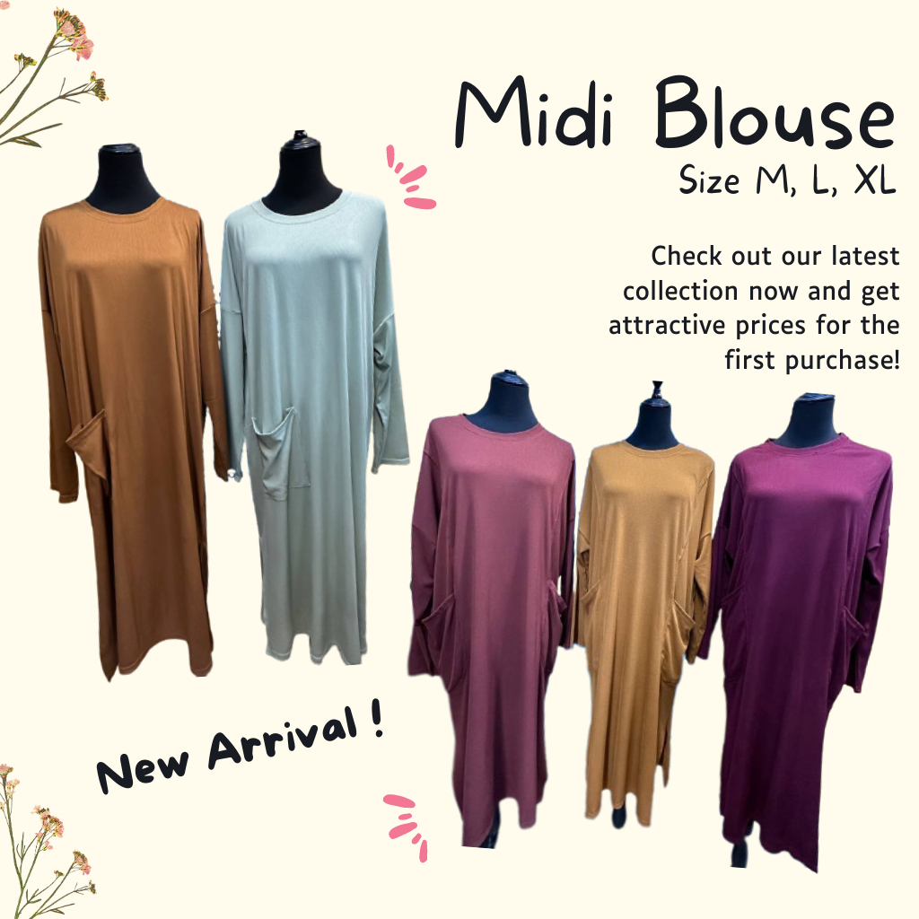 MIDI BLOUSE MUSLIMAH SIZE M TO XL COTTON PREMIUM MIDI DRESS MUSLIMAH ...