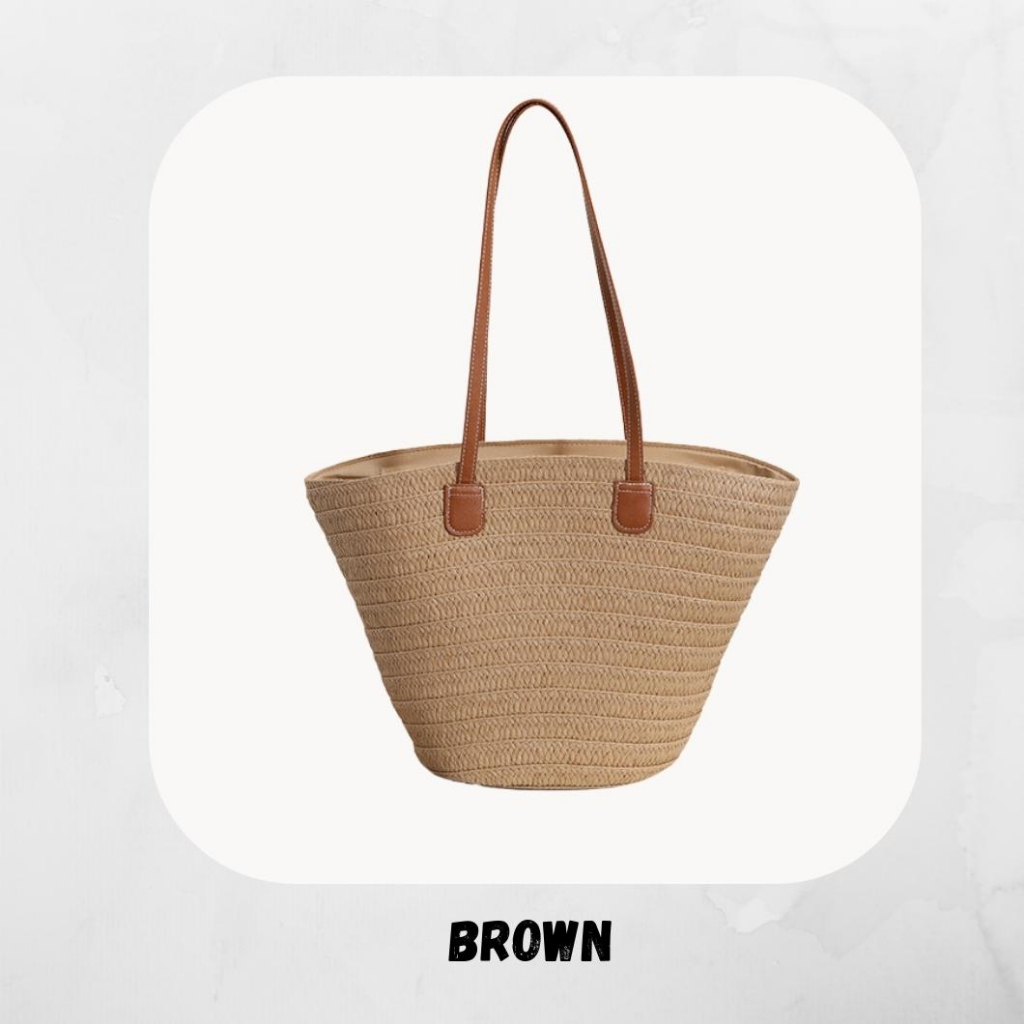 Woven Rattan Straw Shoulder Tote Bag Beg Rotan Woman Anyaman Beach ...