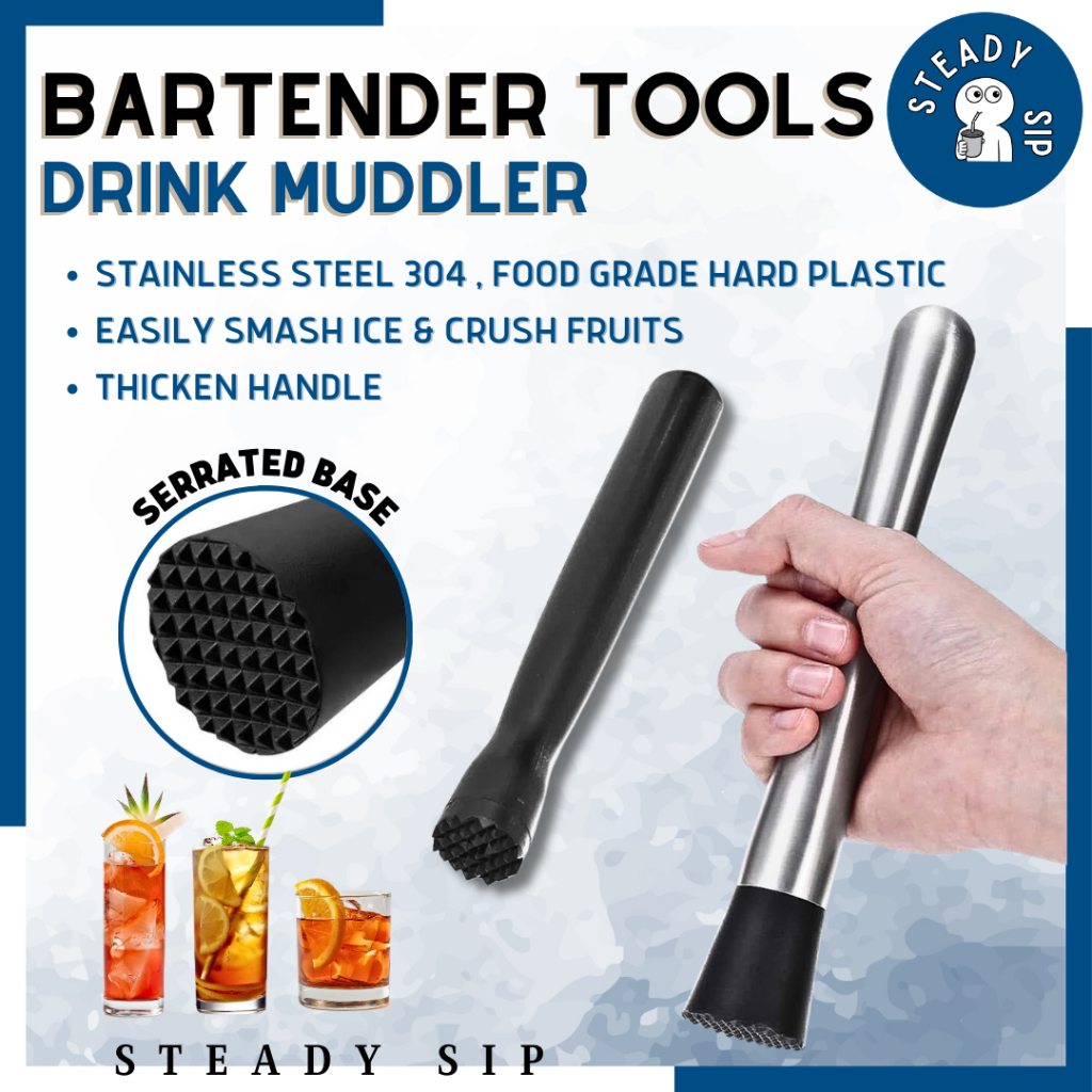 Steady Sip Stainless Steel Muddler Cocktail Bar DIY Drink Mixing Stick ...