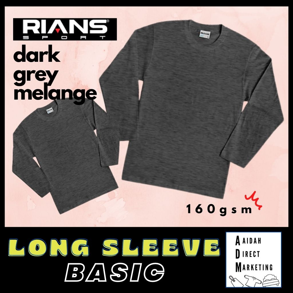 (LONG SLEEVE) DARK GREY MELANGE - RIANS (BASIC) Plain Cotton Round Neck ...
