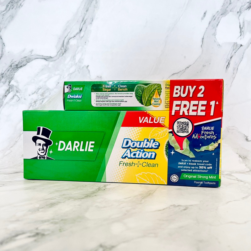 Darlie Double Action Fresh + Clean Toothpaste Jumbo Original Strong Mint (225g x 2 Free 75g ...