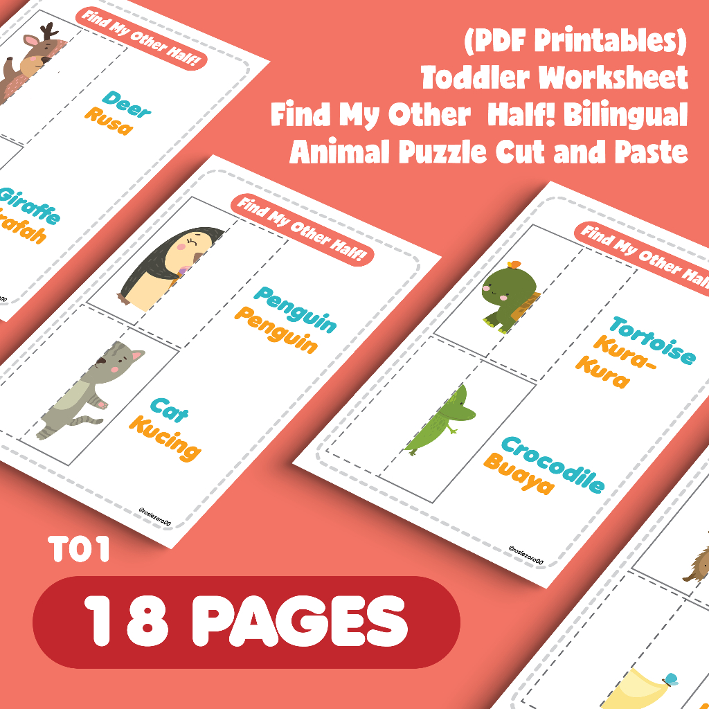T01 (PDF Printables) Toddler Worksheet Find My Other Half! Bilingual ...