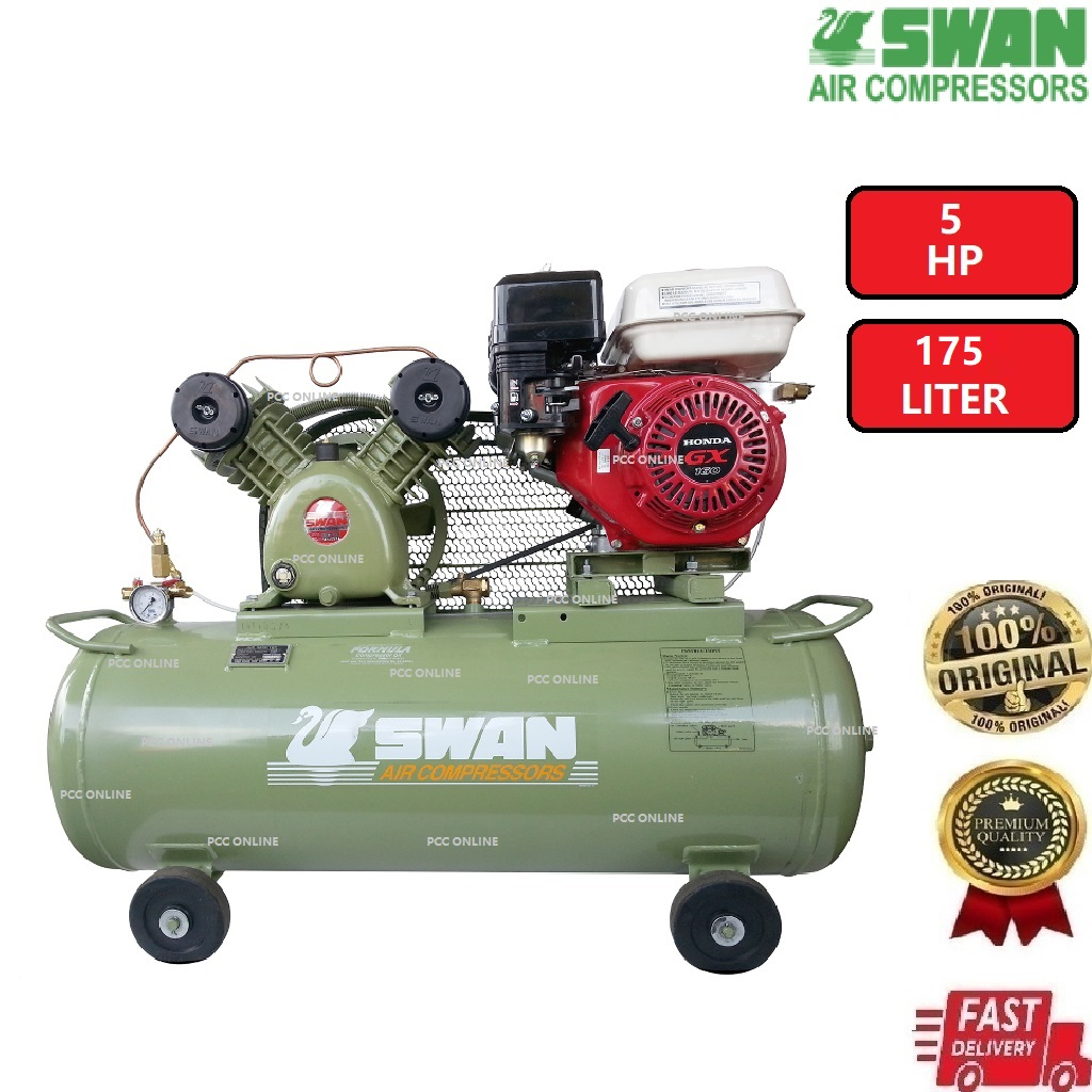 SWAN HVU-203E Petrol Air Compressor High Pressure 5HP 175L|237L 12Bar ...