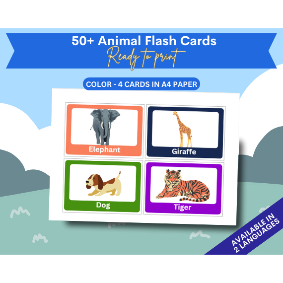 50+ Animal Flashcards PDF Soft Copy Printable, Flashcard Animal, Animal ...