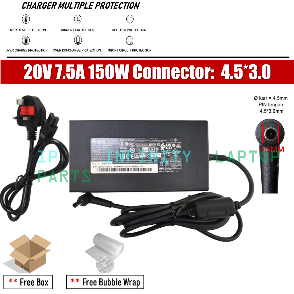 Delta 20V 7.5A 6A 4.5MM 120W 150W A150A039P MSI GF76 GF63 THIN MS-16R5 Gaming Laptop Power ...