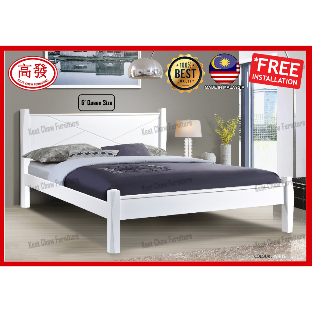 Solid Wood Bed Queen Bed Katil Kayu Double Bed Wooden Bed frame - Bed ...