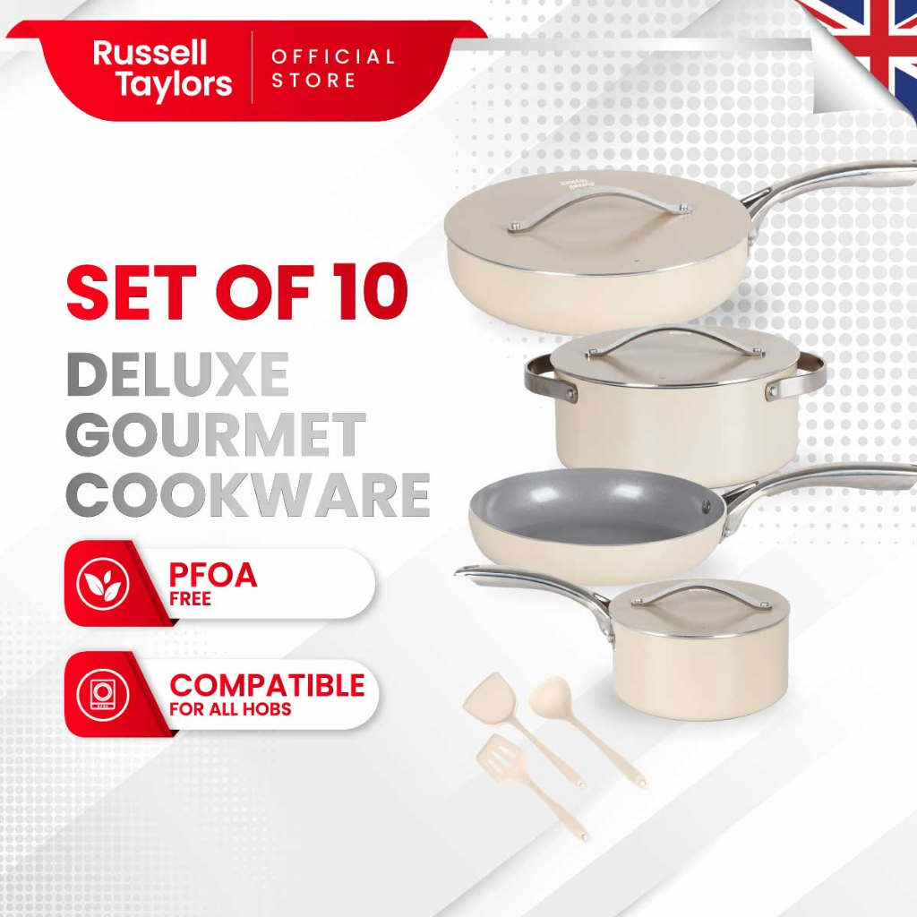 Russell Taylors Ceramic Non-Stick Cookware Set - Fry Pan + Saucepan ...