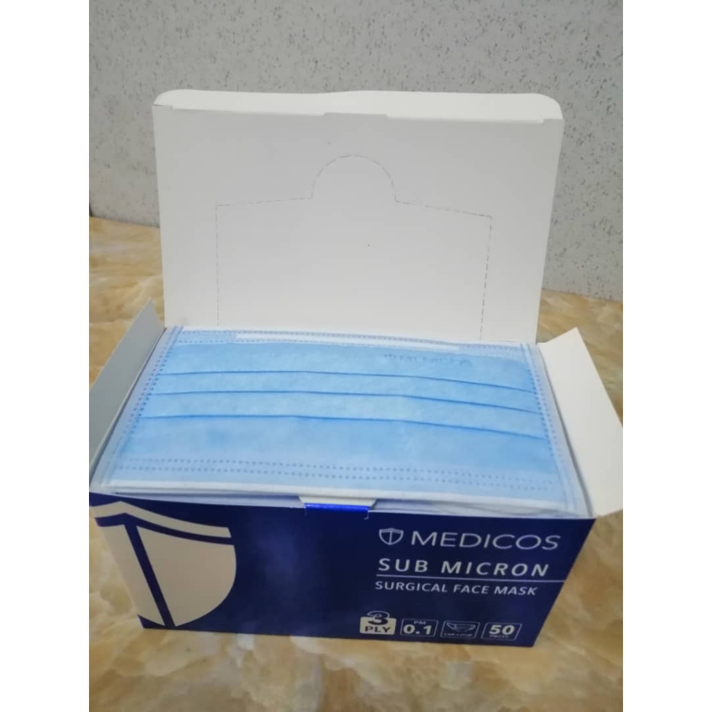 MEDICOS 3ply Surgical Face Mask ASTM LEVEL II Ear Loop@BLUE -50PCS ...