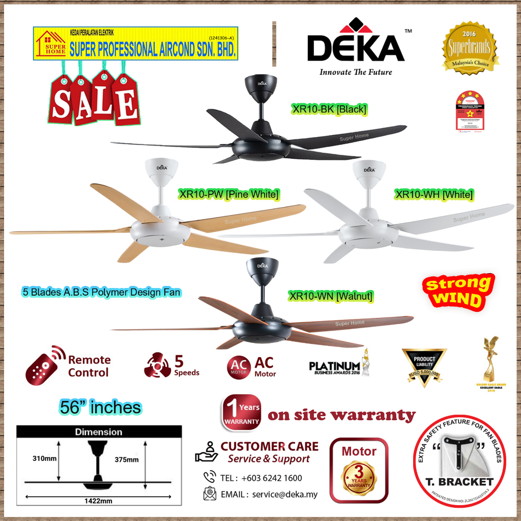 Deka Remote Control Ceiling Fan XR10 ((5 Speed)) 56 inches 5 Blades A.B ...