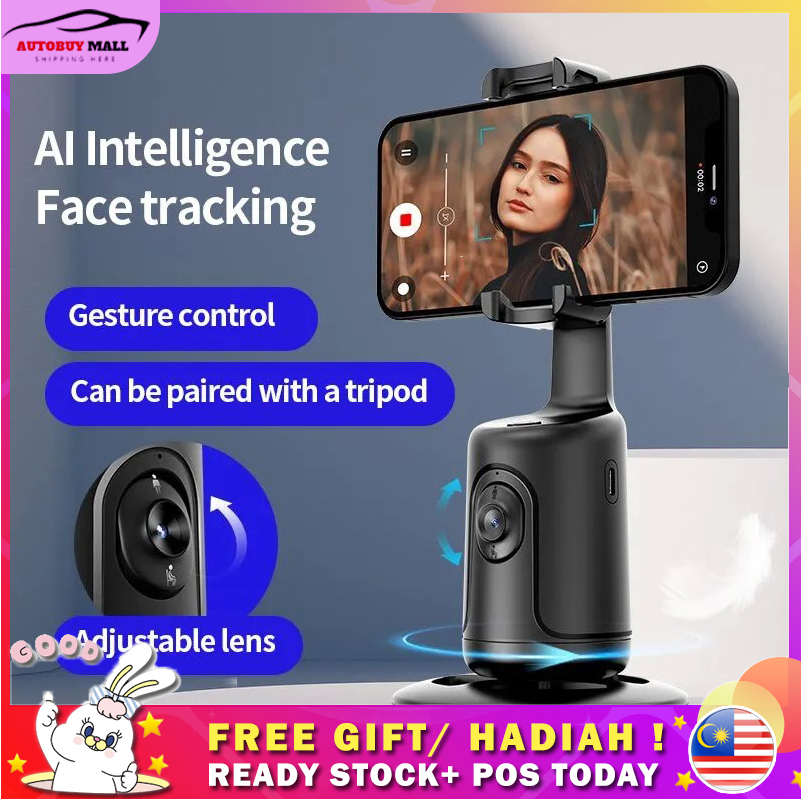 P01 Auto Face Tracking Phone Selfie Stick 360°rotation Holder AI Follow-Up Video Vlog Live ...