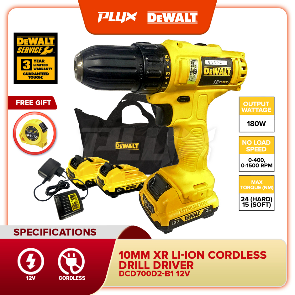 DEWALT DCD700D2-B1 12V, 10mm XR Li ion Cordless Drill Driver (REPLACE DCD700C2) | Shopee Malaysia