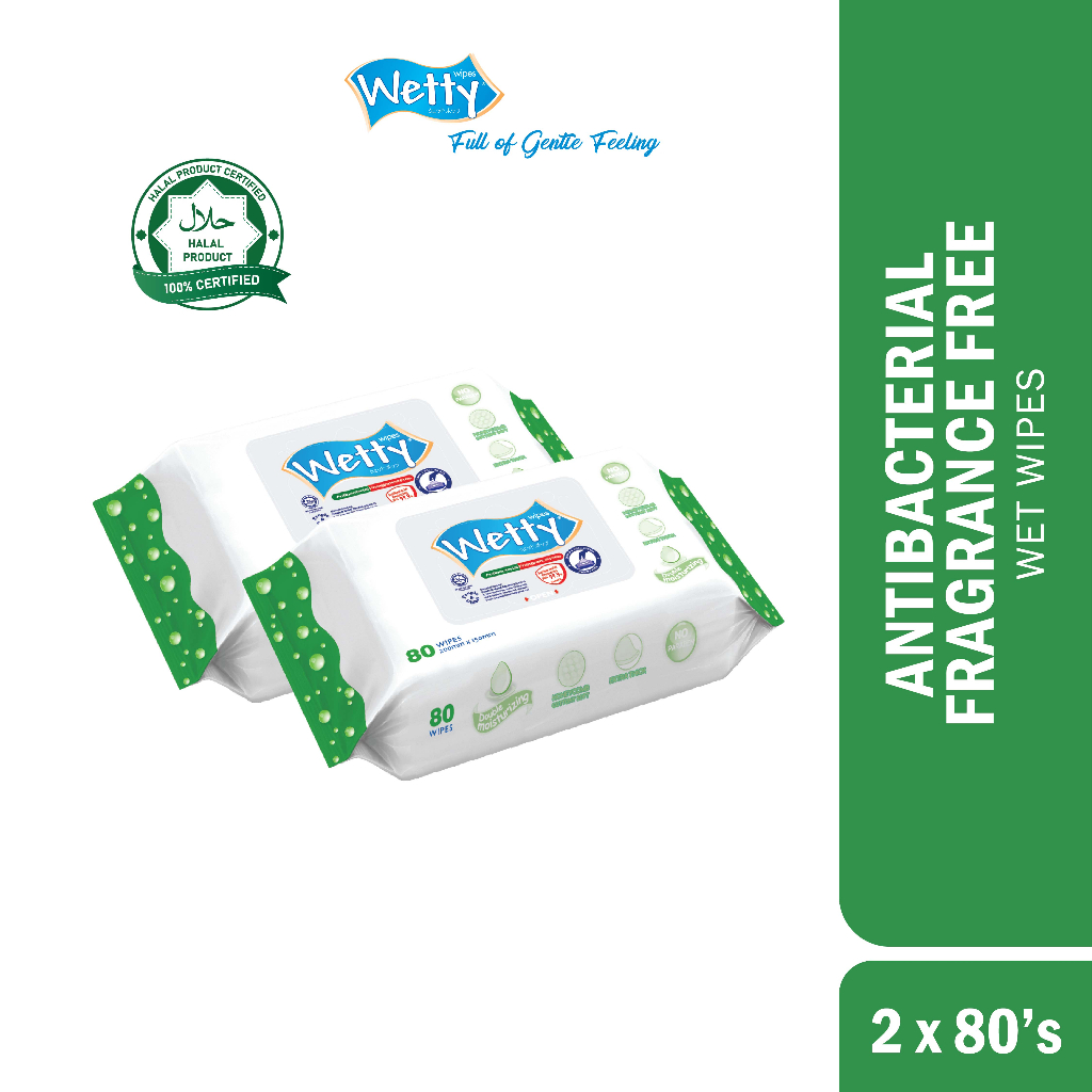 Wetty Wet Wipes Antibacterial Fragrance Free (2 x 80's) | Shopee Malaysia