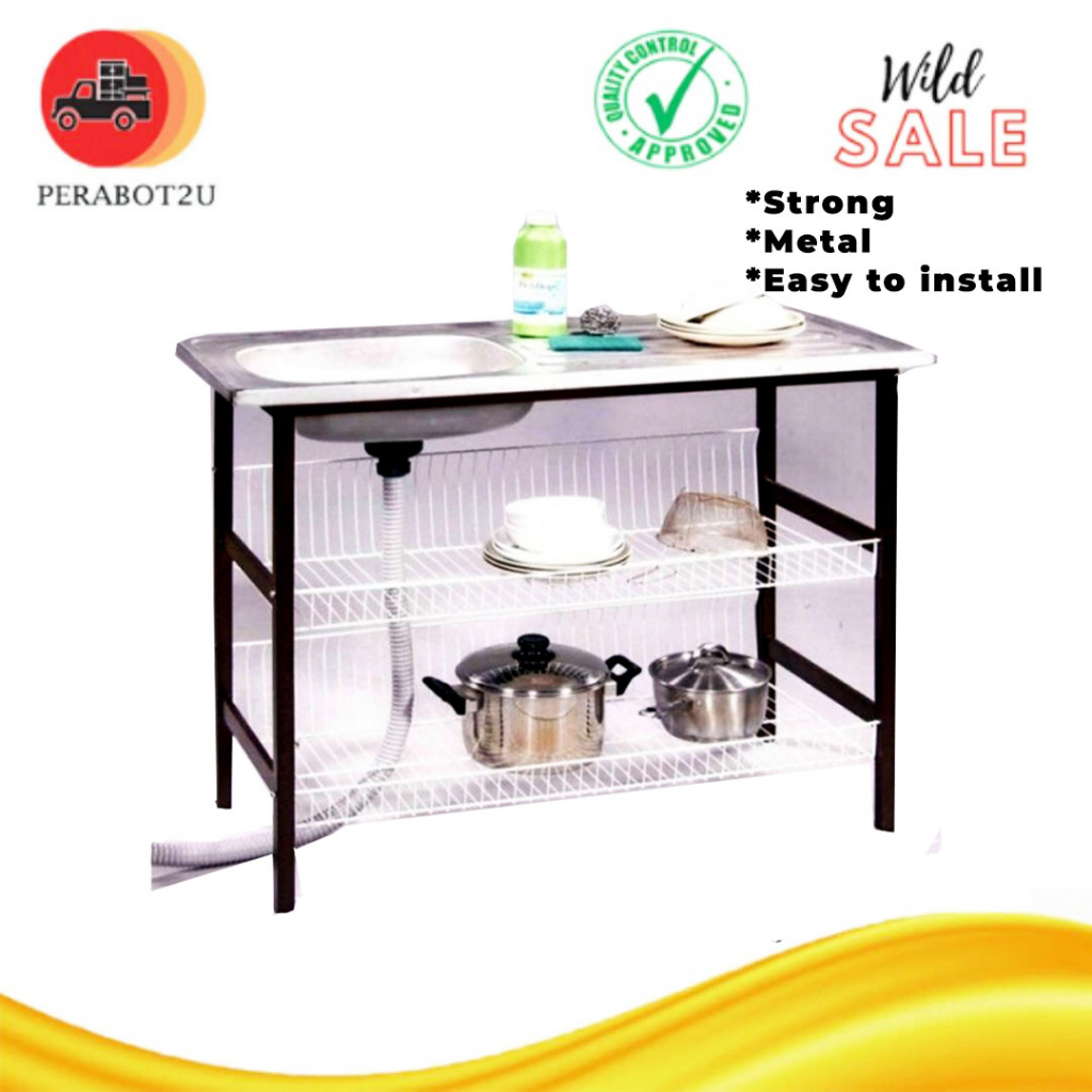P2U 3V Rak sinki besi rendah/Rak besi/ metal rack/sink rack/ Stainless ...