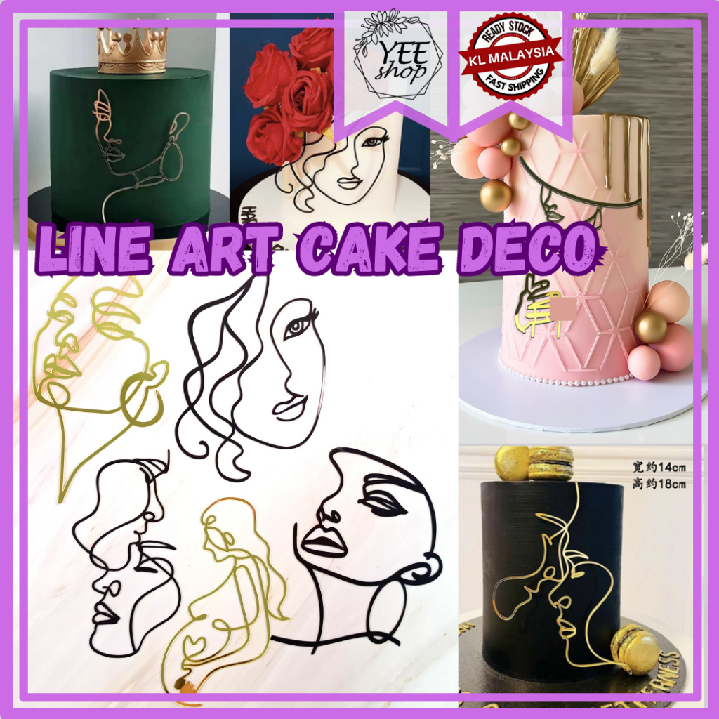 | Cake Decoration | Minimalist Line Art Lady Face Silhouette Pregnant Lover Couple Acrylic Cake ...