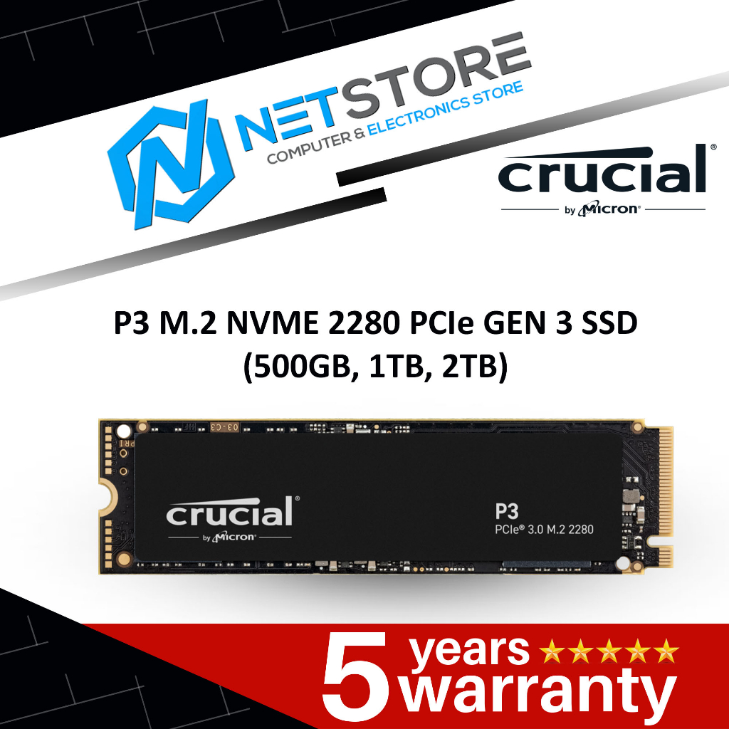 CRUCIAL P3 M.2 NVME 2280 PCIe GEN 3 SSD (500GB, 1TB, 2TB,) | Shopee Malaysia