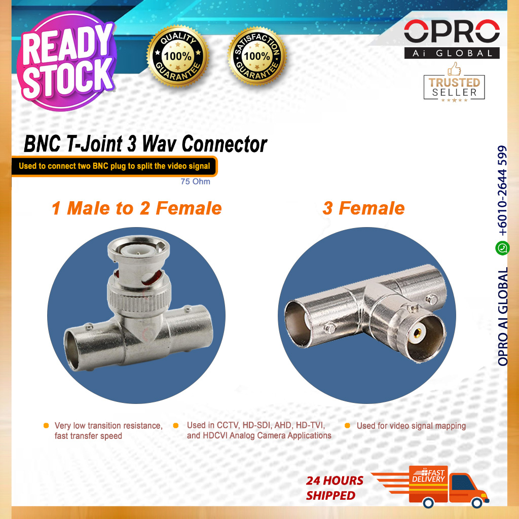 BNC T Joint Connector Splitter / BNC 1 Male to 2 Female for CCTV Signal Splitter | Shopee Malaysia