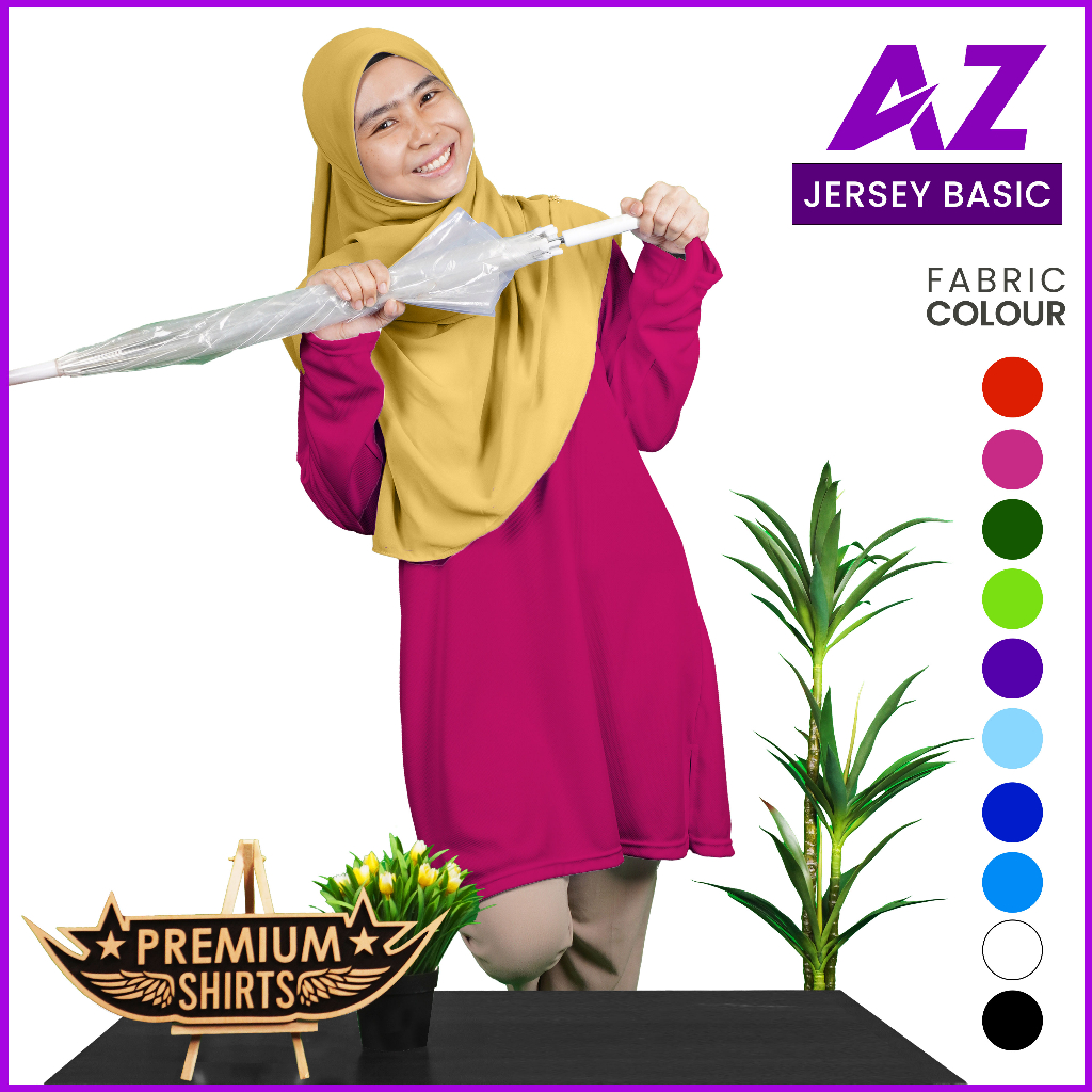 AZEEN Jersi Muslimah Plain - Premium Shirt - Minimalist - All Colour ...