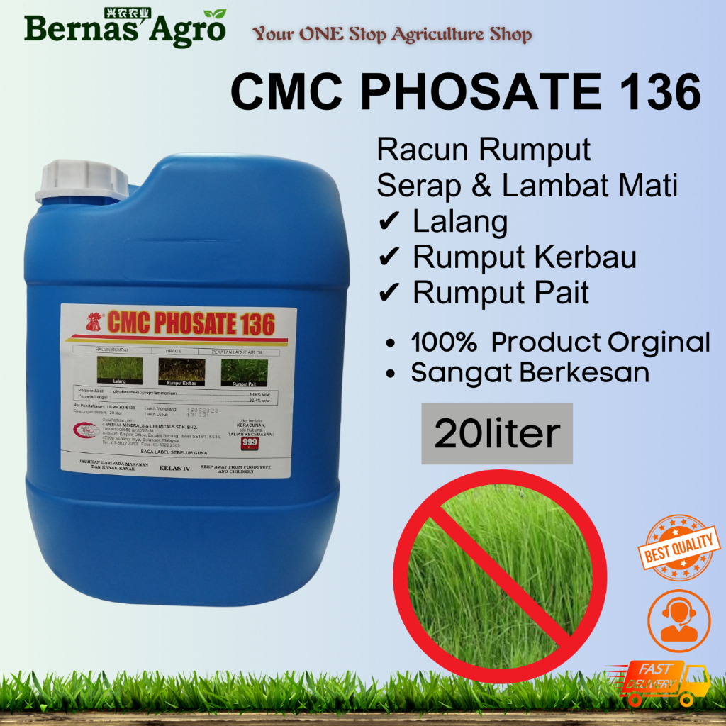 20L CMC Phosate 136 Glyphosate 13.6% Herbicide Racun Rumput Lalang ...