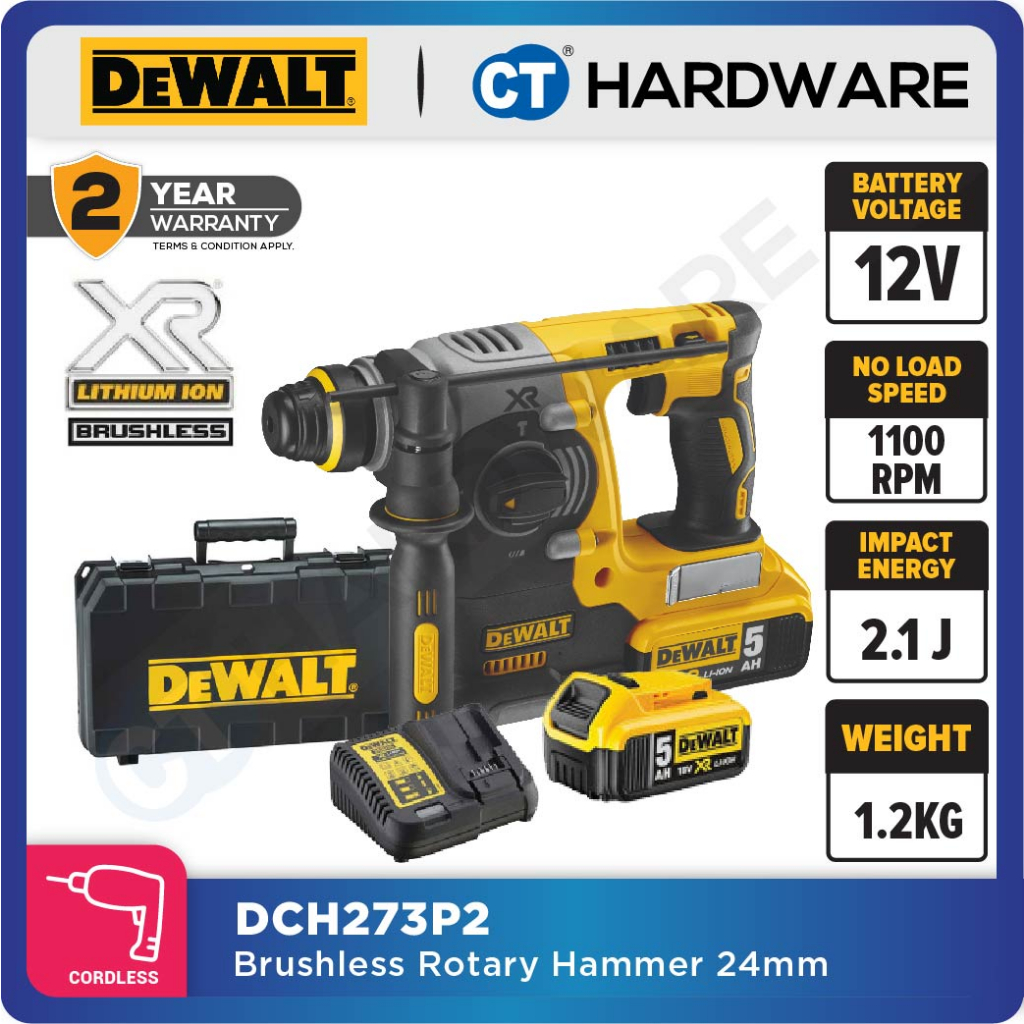 DEWALT DCH273P2 BRUSHLESS ROTARY HAMMER 3 MODE 20V 5.0AH 24MM 2.4J ...