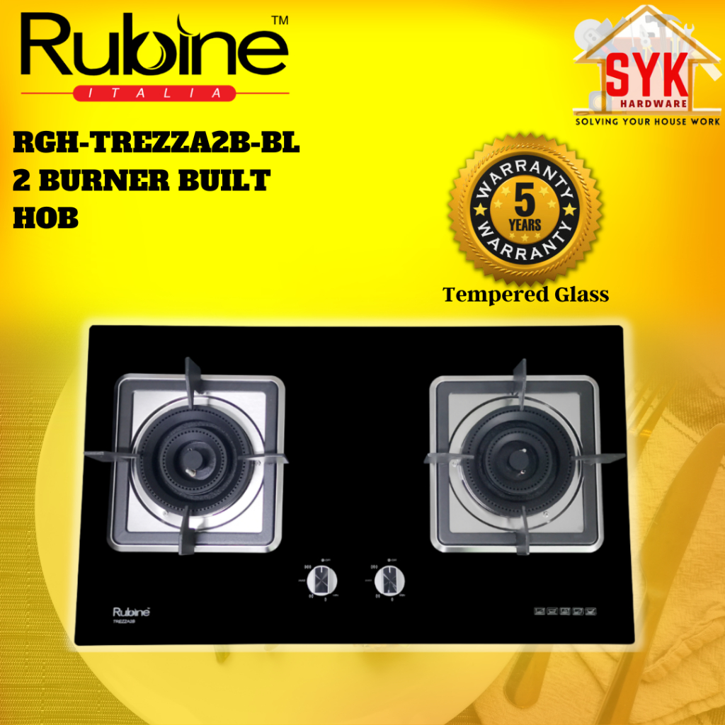 SYK Rubine RGH-TREZZA2B-BL 2 Burner Glass Gas Hob Build-In Cooking Gas ...