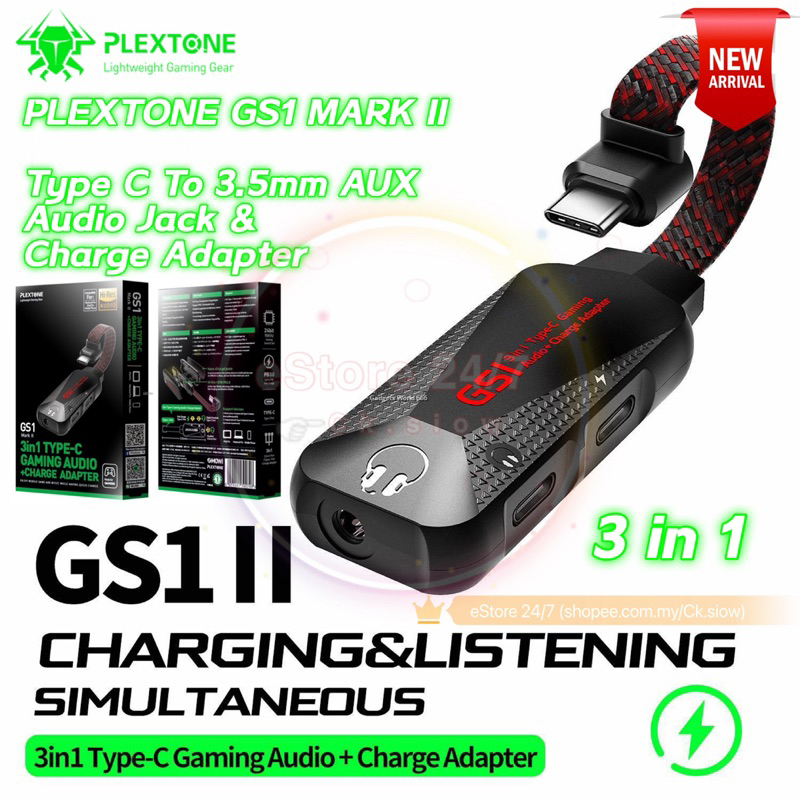 PLEXTONE GS1 Mark II 3 2 in 1 Type C To 3.5mm AUX Audio Jack High Res Type C Gaming Audio ...