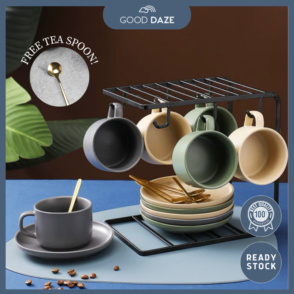 【GOOD DAZE】Aesthetic Cup Coffee Mug Coffee Cup Set With Tea Spoon ...