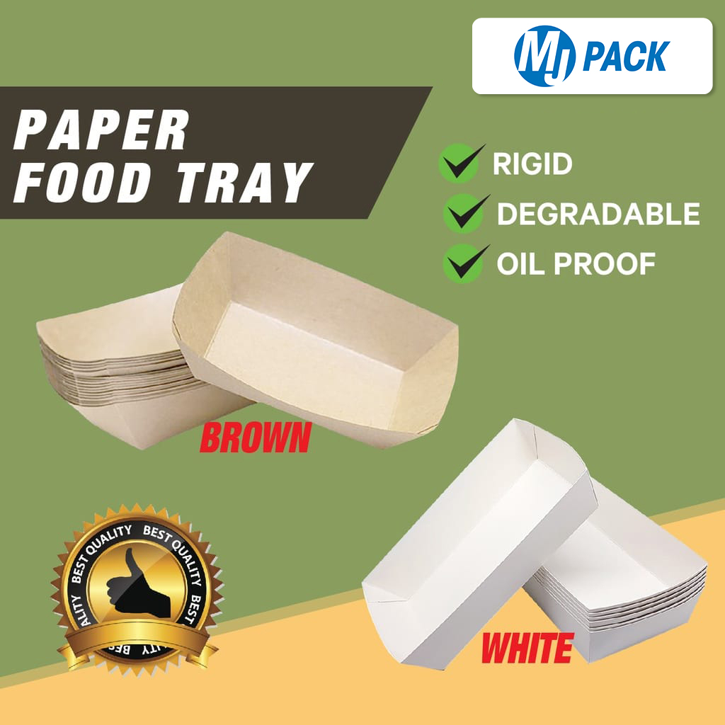 [50PCS/100PCS] PAPER FOOD TRAY BROWN & WHITE / PINGGAN KERTAS PETAK ...