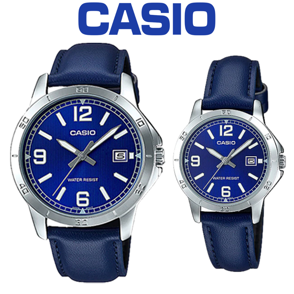 Casio Couple Leather Watch Mtp V004l 2b And Ltp V004l 2b Shopee Malaysia