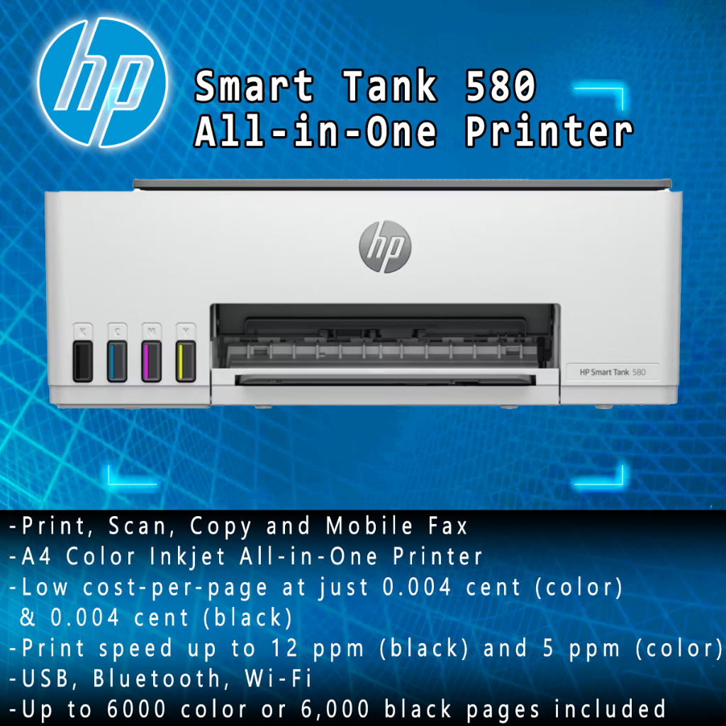 [NEW] HP 580 Smart Ink Tank - Print / Scan/ Copy/ Wireless/ Fax ...
