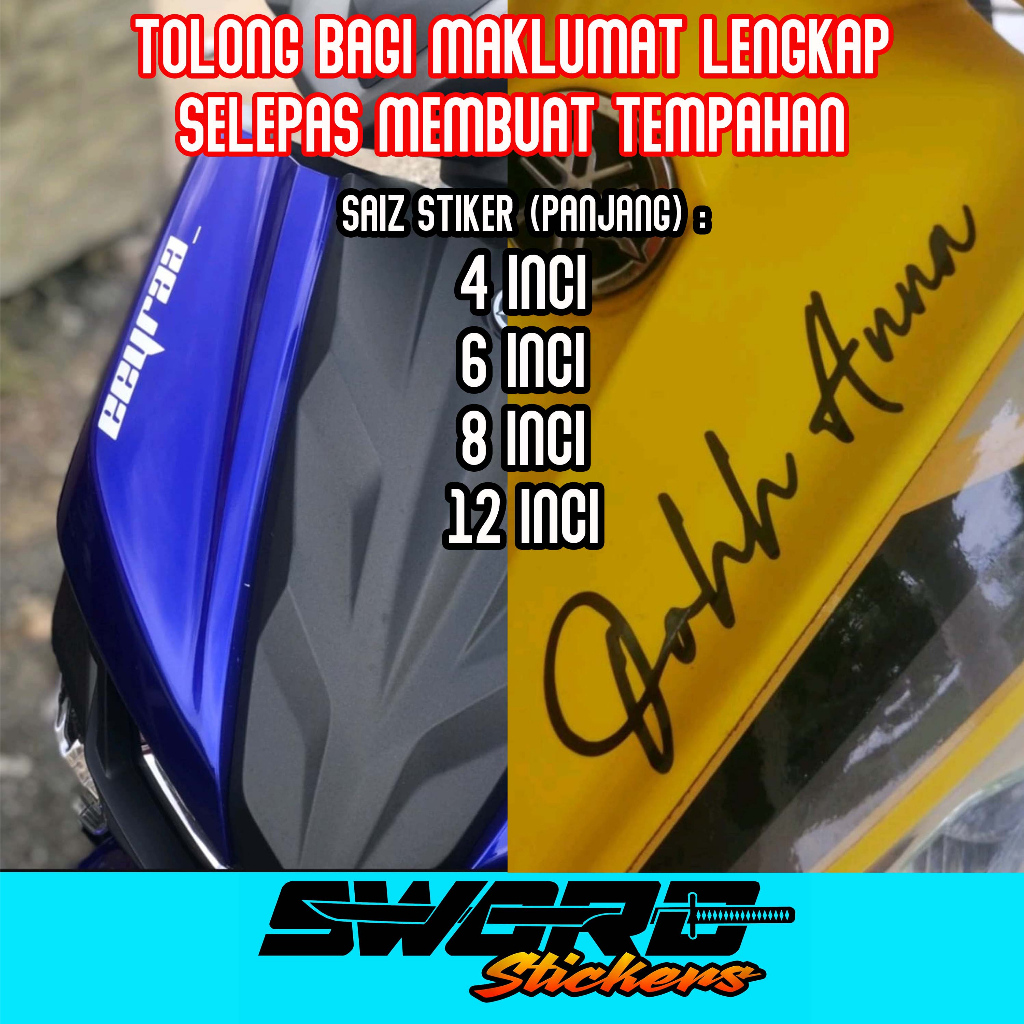 STIKER NAMA UNTUK MOTOR / CUSTOM STICKER VINYL - untuk Motosikal ...