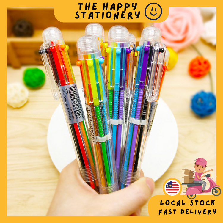 [Ready Stock] Multicolor Ballpen 6 in 1 Push Colorful Pen Stationery ...