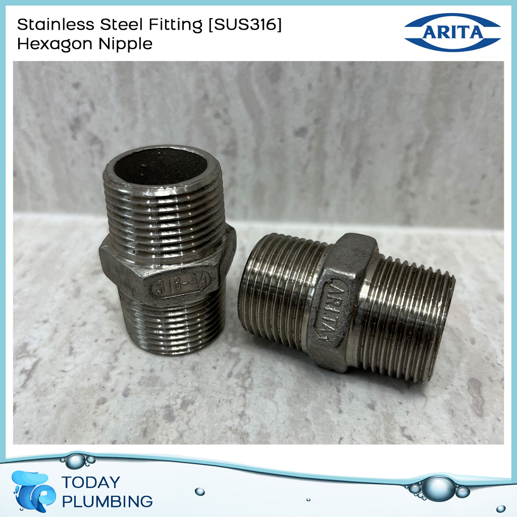 SUS 316 ARITA Stainless Steel Water Pipe Fitting Hexagon Nipple Elbow ...