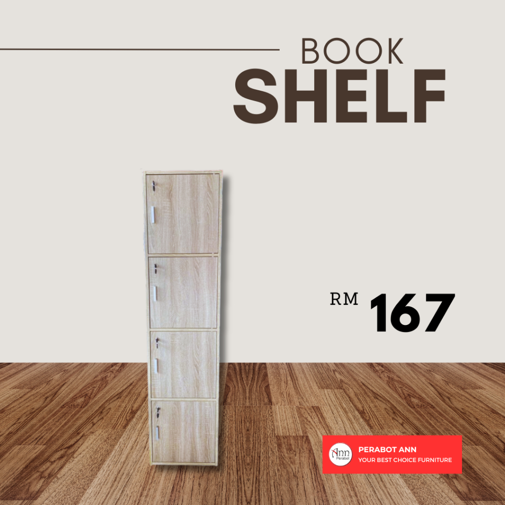 (PERABOT ANN) ALMARI BUKU / 4 TINGKAT ALMARI BUKU BERKUNCI / RAK BUKU ...