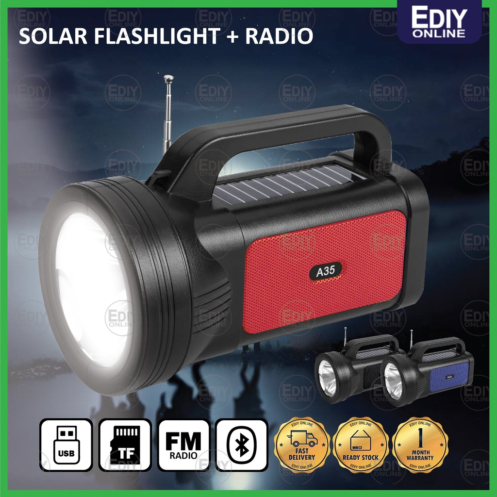 【NEW】RECHARGEABLE SOLAR PANEL With TORCH LIGHT FUNCTION EMERGENCY FM ...