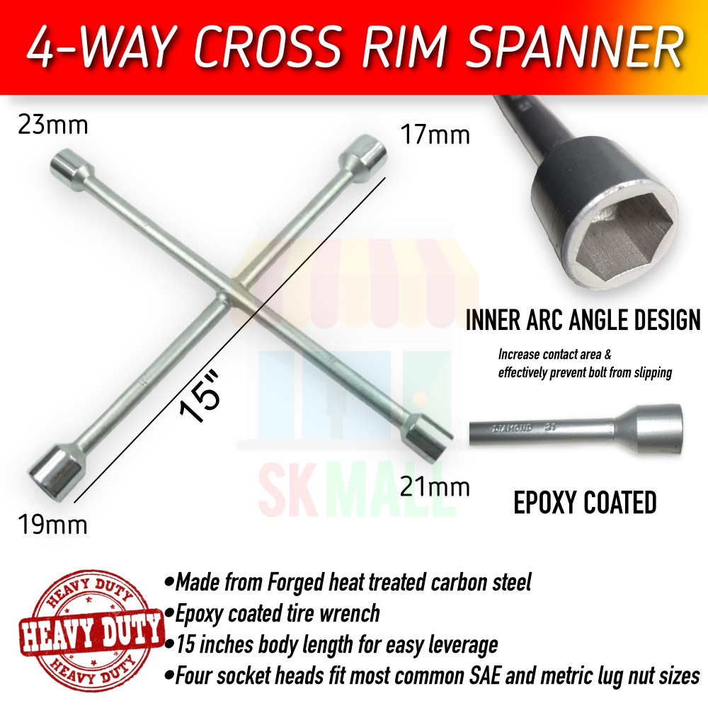 Heavy Duty 4-Way Cross Rim Spanner Lug Wrench Car Truck Tyre Tire ...