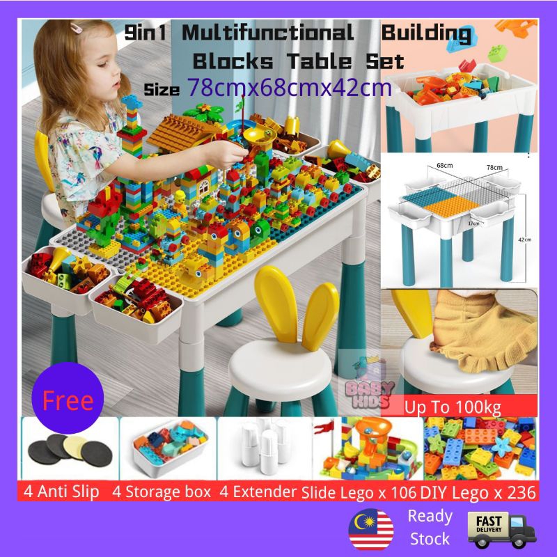 Multi Function Children Building Blocks 2 chairs Table Learning Playing Study Drawing Sensory ...