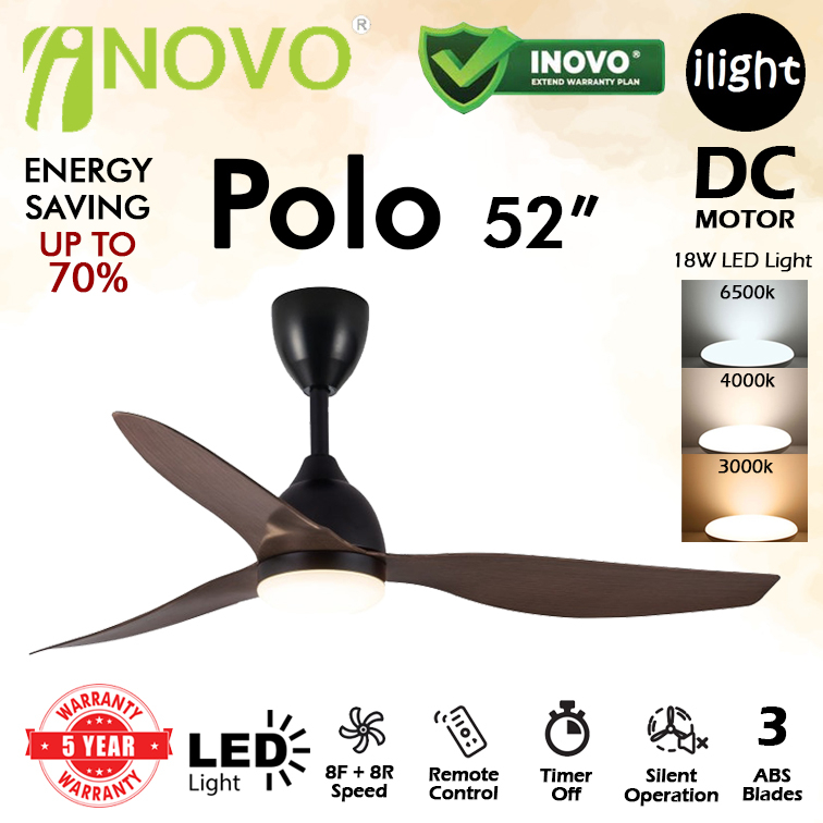 INOVO POLO 52 Inches DC Motor 3C LED 16 Speeds (8F+8R) 3 ABS Blades ...