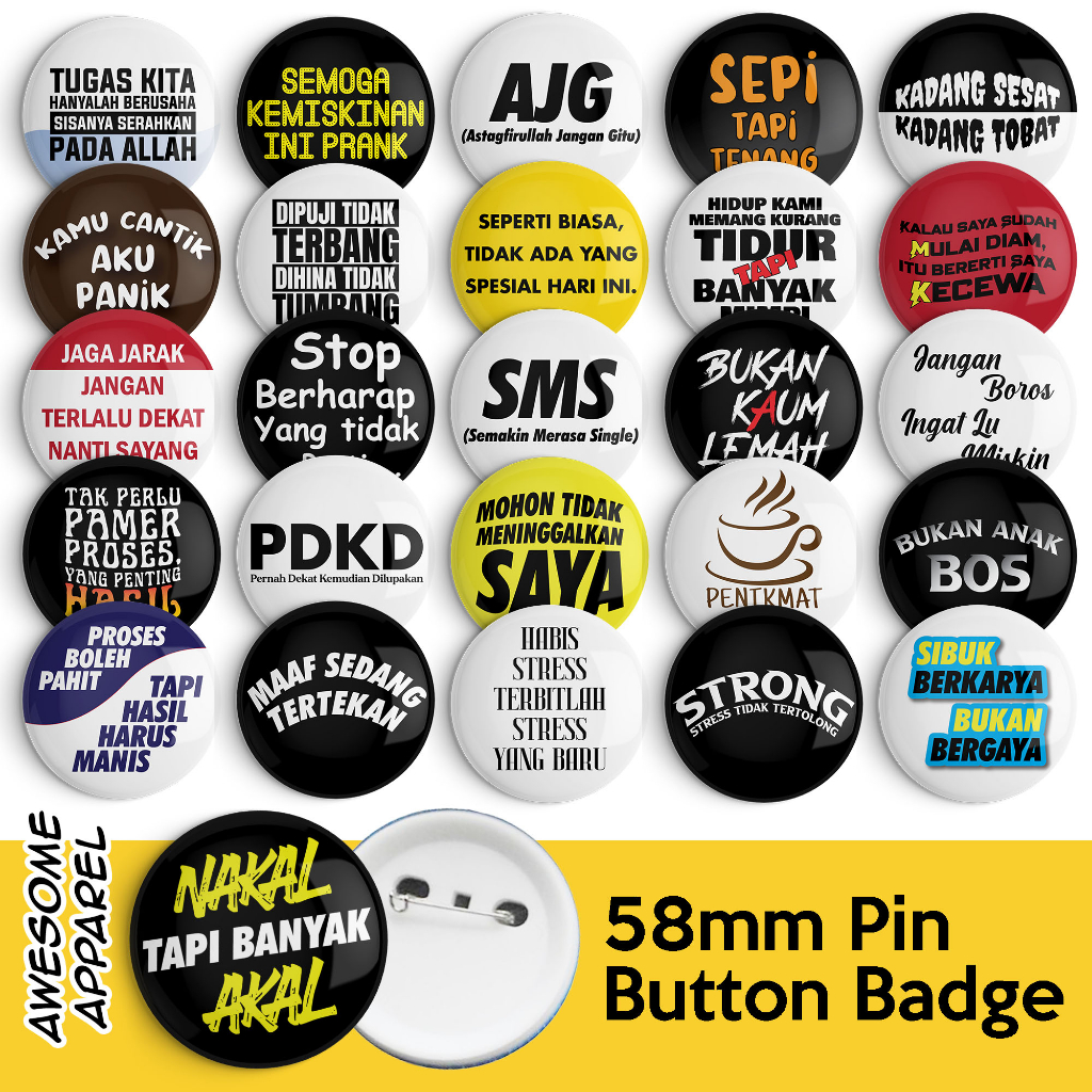Kata-kata Hikmat Designs 58mm 44mm Button Badge with Pin (Y026-Y060 ...
