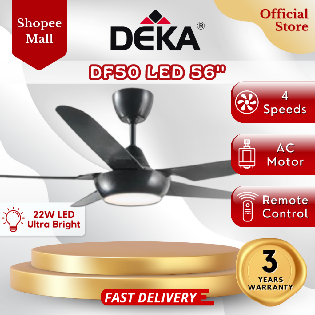 DEKA DF50 LED 56" 5 Blades AC Motor with 4 Speeds Remote Control ...
