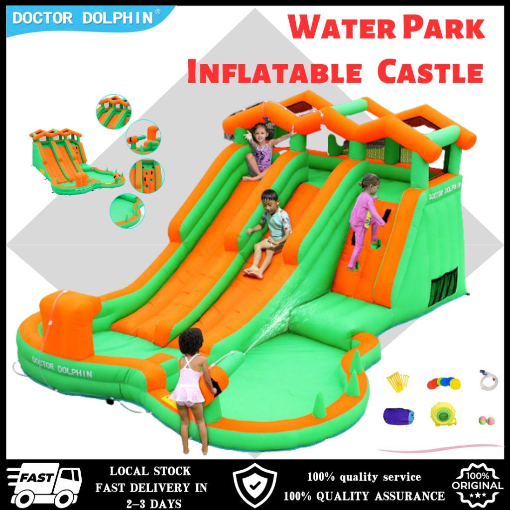 🔥READY STOCK🔥 Doctor Dolphin Inflatable Water Slide Park Kids Water ...