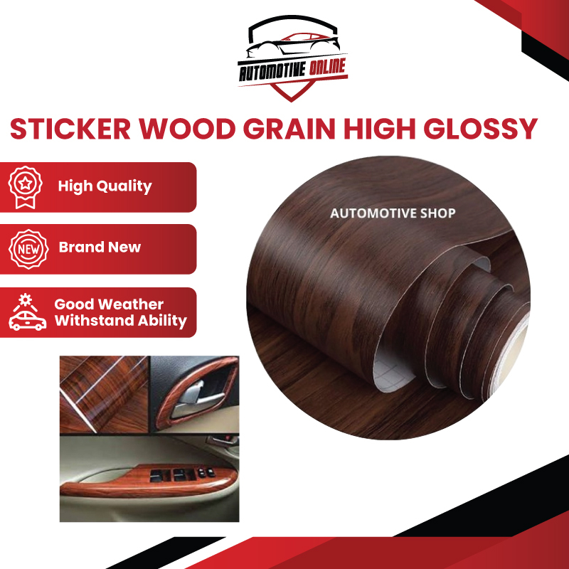 WOOD GRAIN STICKER HIGH GLOSSY CARBON FIBER VINYL CAR WRAP STICKER WITH ...