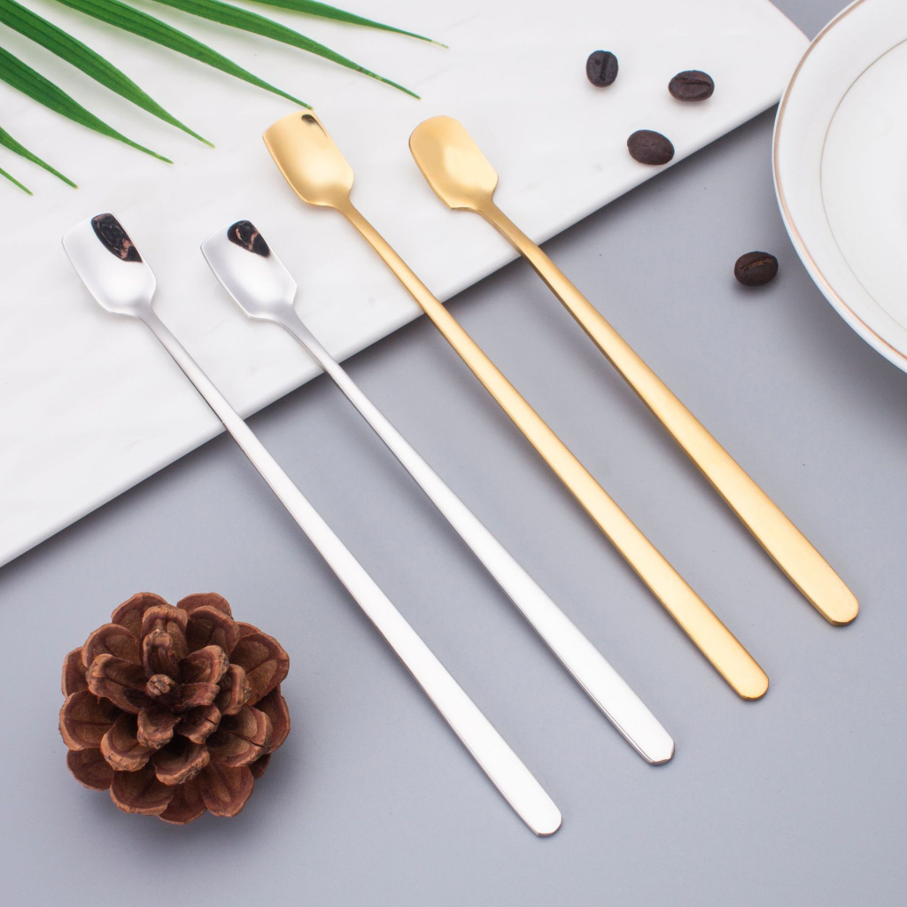 Coffee Spoon Long Handle Square Stainless Steel Teaspoons Ice Cream ...