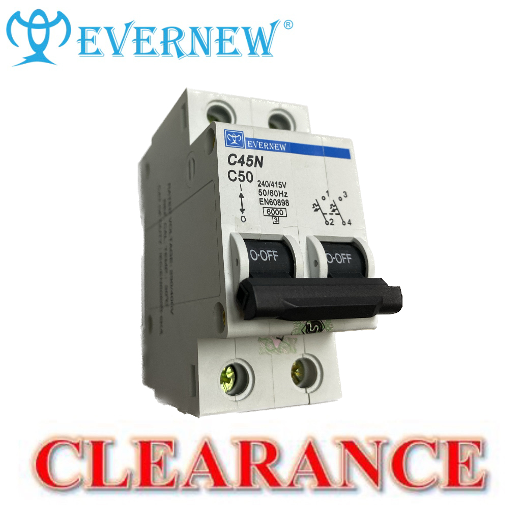 EVERNEW C45N C50 MINIATURE CIRCUIT BREAKER 2P 50A 240/415V 50/60Hz 6kA ...