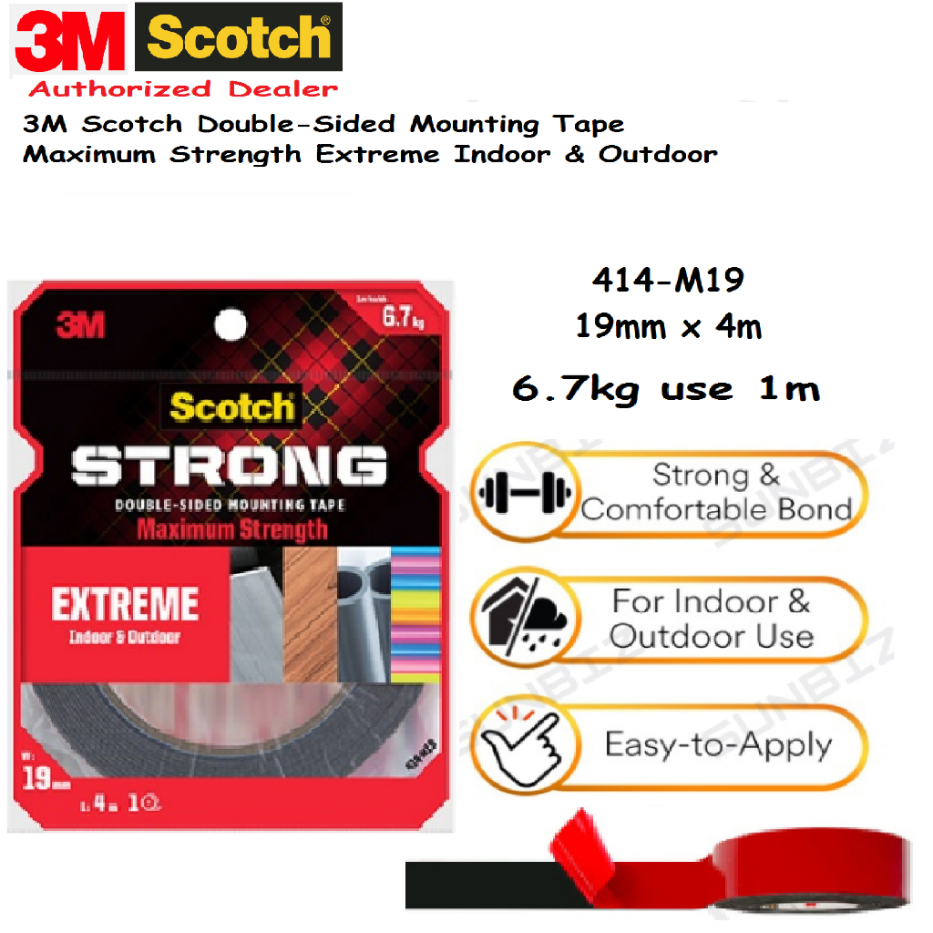 3M Scotch Mount Extreme Indoor Outdoor Maximum Strength Double Sided Mounting Tape Strongest ...