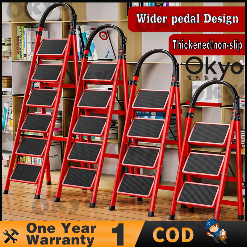 Household Indoor Folding Ladder Thickened Steel Pipe Herringbone Ladder ...