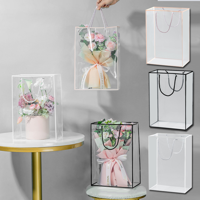 Transparent PVC Gift Bag with Handle Simple Edge Design Plastic Present ...