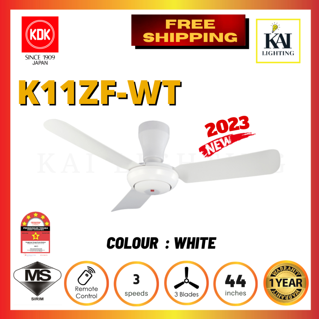 KDK Baby Fan Series K11ZF-WT Remote Ceiling Fan - (110cm/44”) Grey ...